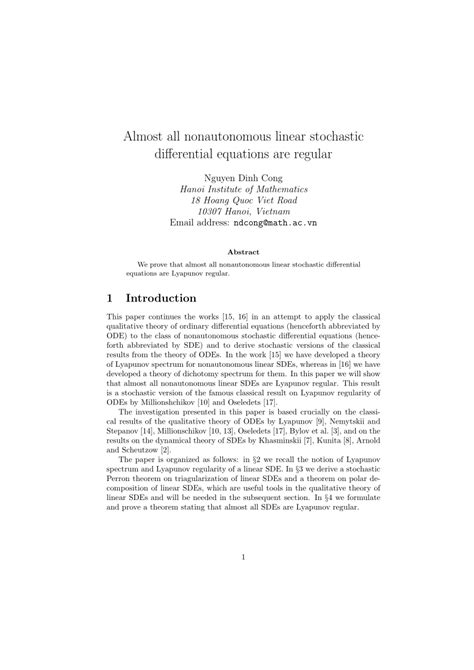 Pdf Almost All Nonautonomous Linear Stochastic Differential Equations