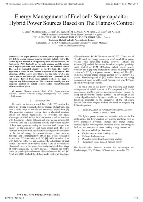 Pdf Energy Management Of Fuel Cell Supercapacitor Hybrid Power Sources Based On The Flatness