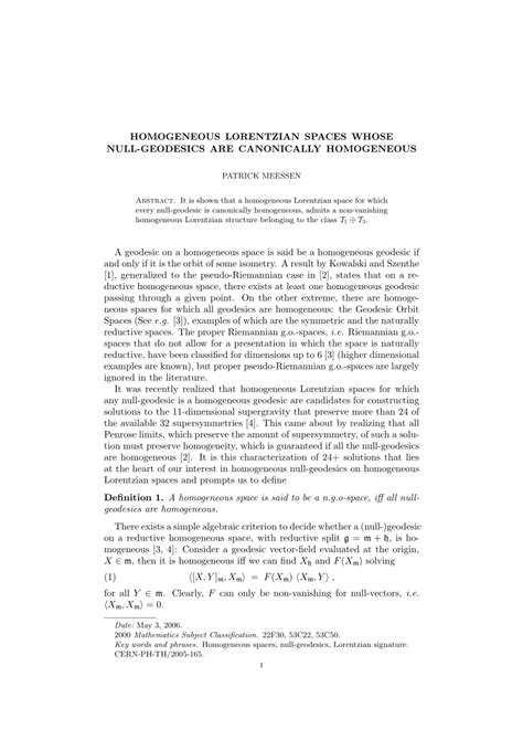 Pdf Homogeneous Lorentzian Spaces Whose Null Geodesics Are Canonically Homogeneous