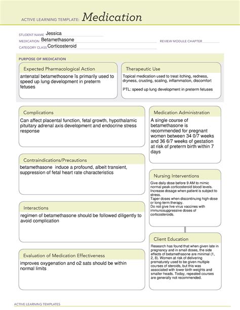 Betamethasone ATI Medication Template ACTIVE LEARNING TEMPLATES