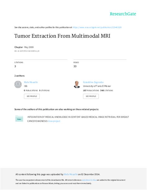 Pdf Tumor Extraction From Multimodal Mri