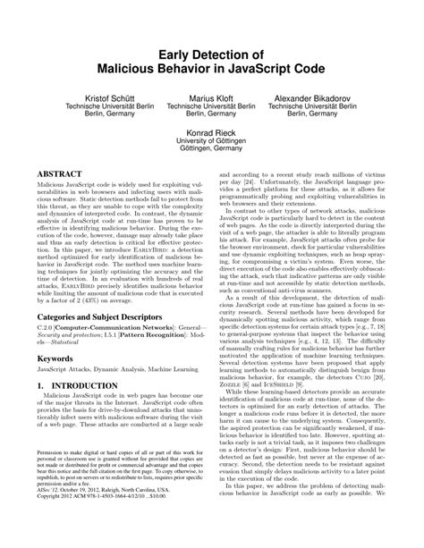 Pdf Early Detection Of Malicious Behavior In Javascript Code
