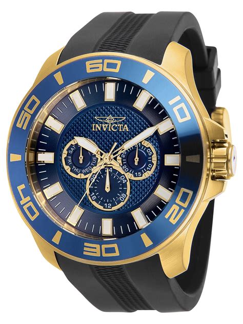 Invicta Pro Diver Men 50mm Stainless Steel Gold Blue Dial Chronograph