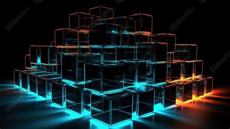Abstract 3d Rendered Black Cubes Glowing With Neon Light Powerpoint Background For Free Download