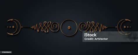 골드 Unalome 초승달 기호 깨달음의 길을 나타내는 삼중 여신 기호 황금 손으로 그린 Yantras 아이콘입니다 골드 태양