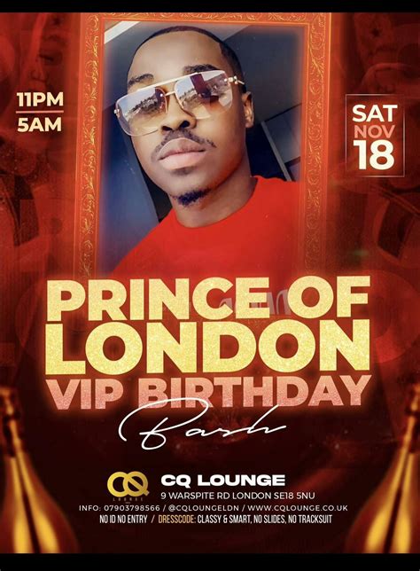 Prince Vip Birthday Bash At Cq Lounge London On 18th Nov 2023 Fatsoma