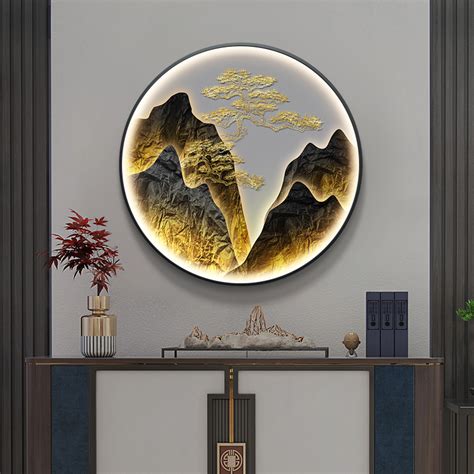 led玄关装饰画圆形灯画进门正对面墙挂画客厅走廊墙壁画金山中式 虎窝淘