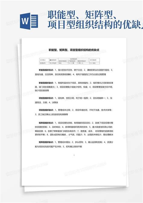 职能型、矩阵型、项目型组织结构的优缺点word模板下载 编号lkrogdrg 熊猫办公