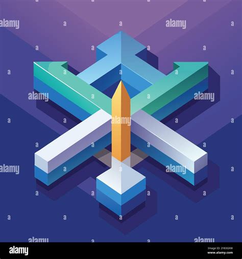 Abstract Isometric Design With Four Arrows Pointing Inwards Towards A