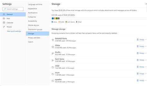 show the size of each folder and subfolder in outlook for office 365