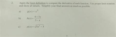Solved 2 Apply The Limit Definition To Compute The