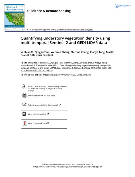 Pdf Quantifying Understory Vegetation Density Using Multi Temporal Sentinel 2 And Gedi Lidar Data