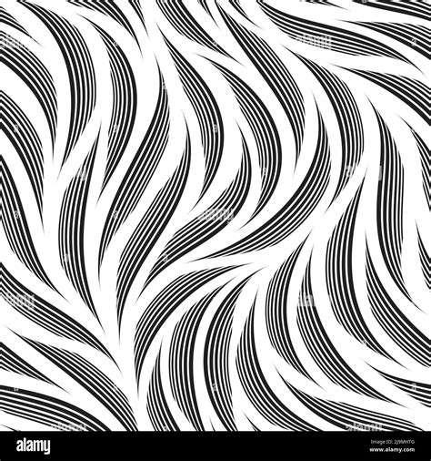 Seamless Black Vector Pattern Of Waves And Smooth Thin Lines Monochrome Linear Pattern Of Black