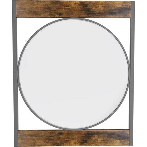 Industrial Round Wall Accent Mirror Metal Wood Frame