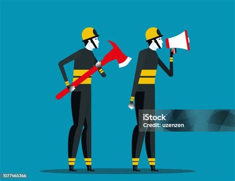소방입니다 소방 구조 장비 상황 격리입니다 개념 노동 벡터 일러스트 레이 션 경력 노동 문자 구조에 대한 스톡 벡터 아트 및