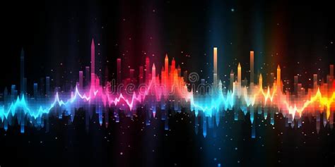 Ai Generated Illustration Of A Deep Blue Background With An Abstract Colorful Soundwave Stock