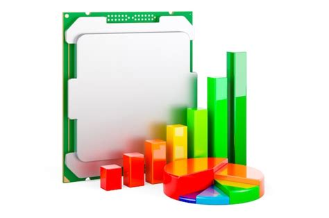 Premium Photo Cpu With Growth Bar Graph And Pie Chart 3d Rendering