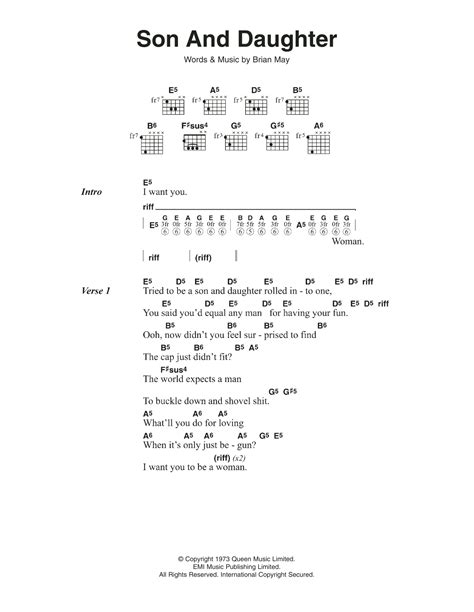 Son And Daughter By Queen Guitar Chordslyrics Guitar Instructor