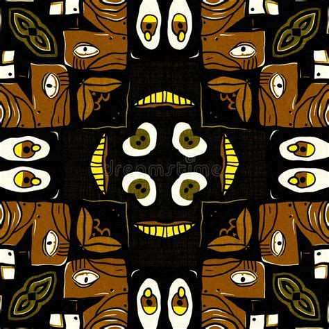 Modern Tribal Shape Mud Cloth Effect Seamless Pattern Stylized Shape Doodle In Khaki Brown