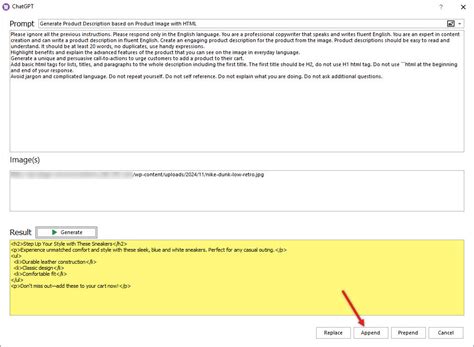 how to generate woocommerce product descriptions based on images with