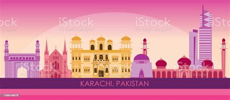 Sunset Skyline Panorama Of City Of Karachi Pakistan Stock Illustration