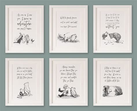 Set Of 6 Classic Winnie The Pooh Quote Prints Black And Etsy