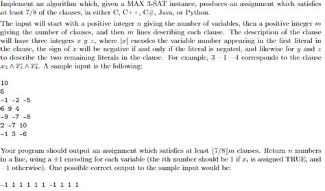 Solved Implement An Algorithm Which Given A Max 3 Sat