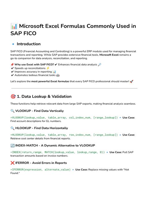 Excel Formuals In Sap Fico Pdf Microsoft Excel Computing