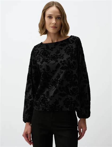 Boat Neck Relaxed Fit Long Sleeve Blouse
