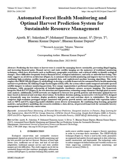 Automated Forest Health Monitoring And Optimal Harvest Prediction System For Sustainable
