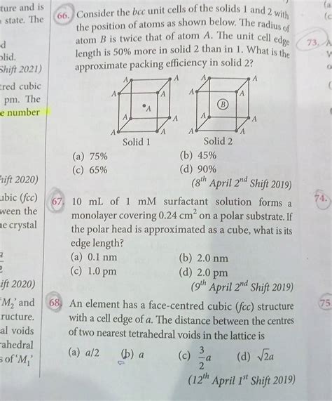 Ture And Is 66 Consider The Bcc Unit Cells Of The Solids 1 And 2 With Th