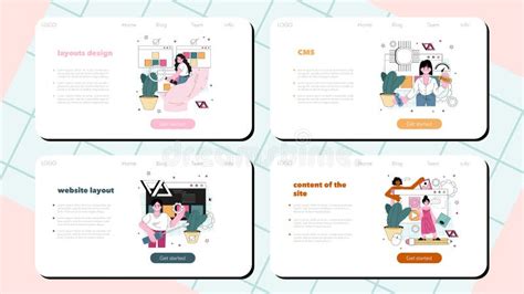 Website Programming Web Banner Or Landing Page Set Content Management Stock Vector