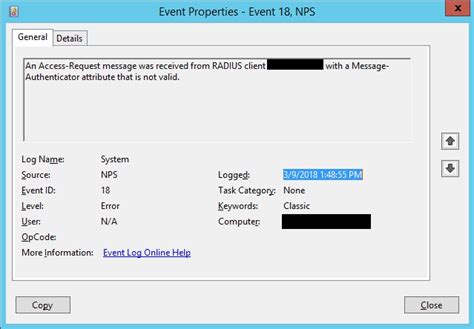 Npsradius Event Id 18 Message Authenticator Attribute That Is Not Valid ~ Learning
