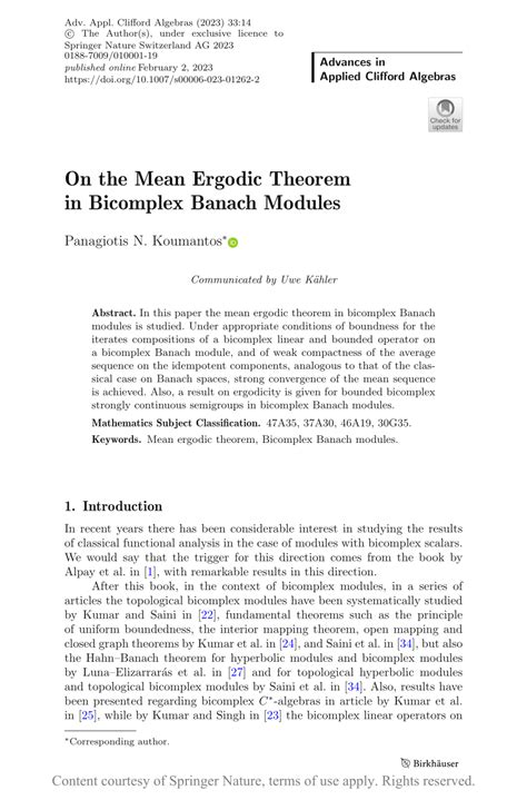 On The Mean Ergodic Theorem In Bicomplex Banach Modules Request Pdf