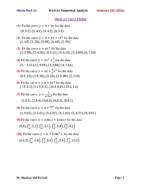 Sheets Bas111 Numerical Analysis Part Pdf Numerical Analysis