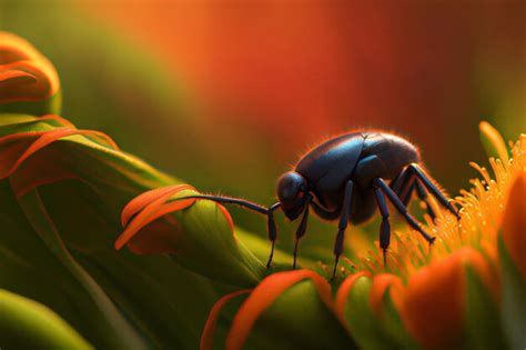 Tiny Robotic Insect Exploring A Vibrant Flower Premium Ai Generated Image