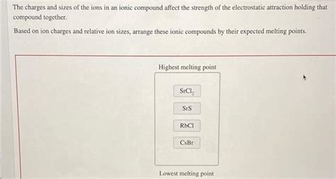 Solved The Charges And Sizes Of The Ions In An Ionic Chegg Com