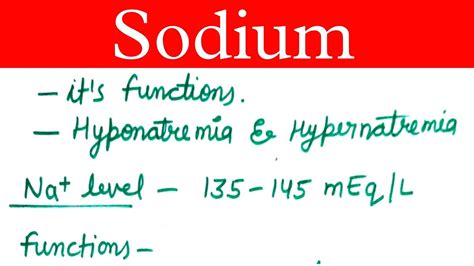 Sodium I Hyponatremia I Hypernatremia Youtube