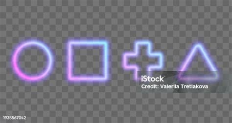 보라색 분홍색 파란색 네온 빈 프레임 모양 그림 원 사각형 십자가 투명 배경에 삼각형 카드 디자인 전단지 포스터 배너 웹 광고에 대 한 벡터 일러스트 레이 션 0명에 대한