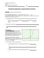Unit 2 ExponentialFctnsSE Docx Unit 2 Exponential Functions MCR3U Topic Exponential Function