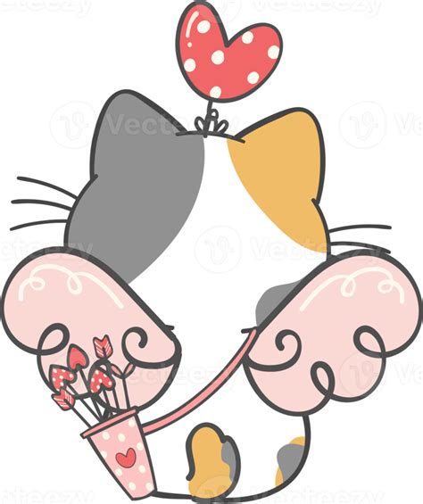 Cute Happy Valentine Cupid Love Funny Calico Kitten Cat Cartoon Doodle Hand Drawing 17339787 Png