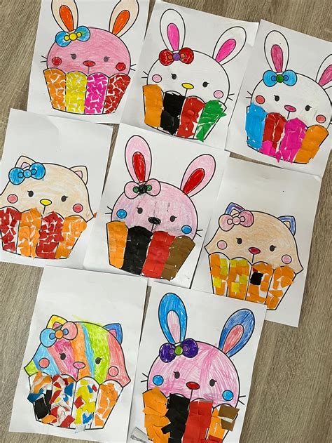 👧👦ฉีกตัดปะคัพเค้ก🐰🐱 ใบงานอนุบาล บ้านมิฟฟี่ Facebook