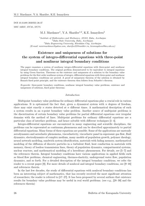 Pdf Existence And Uniqueness Of Solutions For The System Ofintegro Differential Equations With