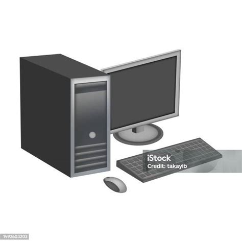 모니터 키보드 마우스가 있는 사실적인 3d 컴퓨터 케이스는 흰색 배경에 분리되어 있습니다 벡터에 대한 스톡 벡터 아트 및 기타 이미지 Istock