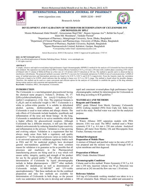 Pdf Development And Validation Of Method For Determination Of Ciclesonide Inn Micronized By Hplc
