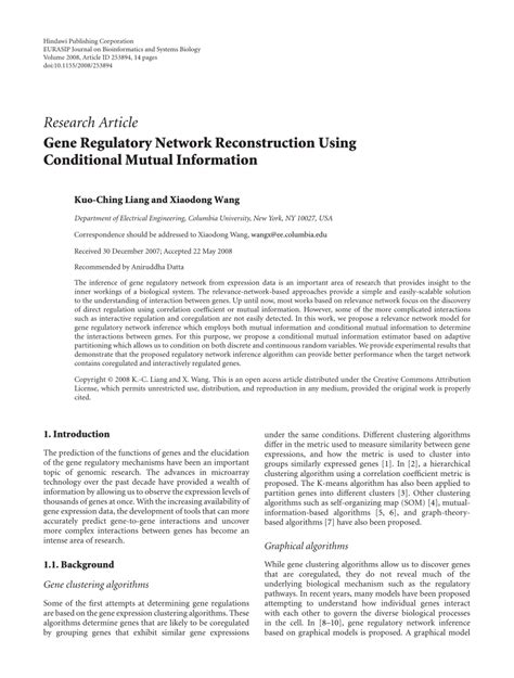 Pdf Gene Regulatory Network Reconstruction Using Conditional Mutual Information