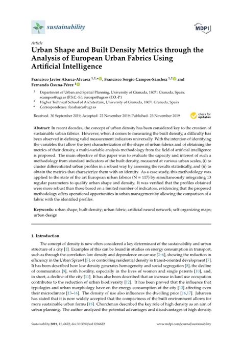 Urban Shape And Built Density Metrics Through The Analysis Of European Urban Fabrics Using