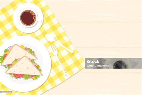 삼각형 샌드위치와 커피가 있는 벡터 배경은 배너 카드 전단지 소셜 미디어 월페이퍼 등을 위한 테이블에 있습니다 샌드위치 음식에 대한 스톡 벡터 아트 및 기타 이미지 Istock