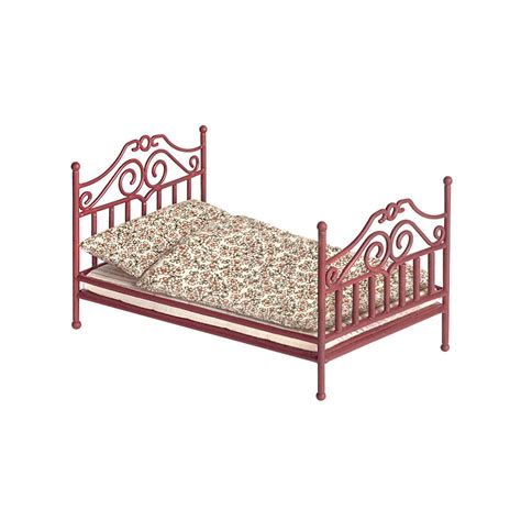 공주 골동품 침대 인형의 집 빨간색 1 12 스케일 인형의 집 미니어처