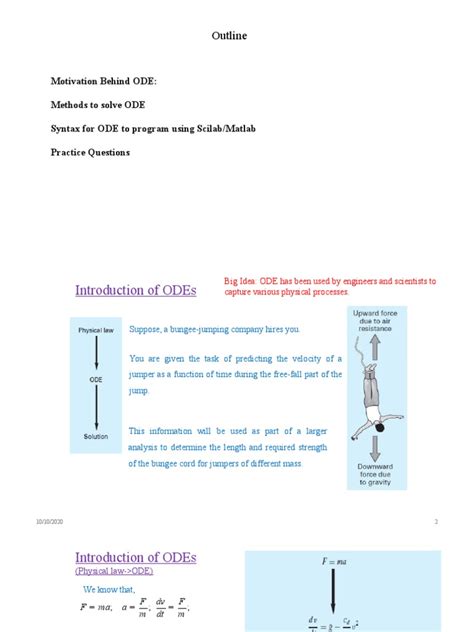 Outline Motivation Behind Ode Methods To Solve Ode Syntax For Ode To Program Using Scilab